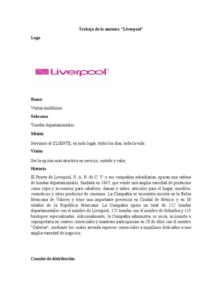 Misión y Visión de Liverpool | PDF | Economias