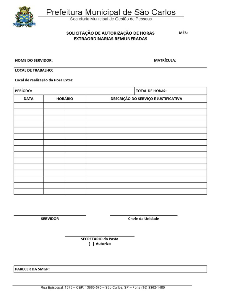 NOVO FORMULÁRIO para Solicitacao de Horas Extras 2022 | PDF