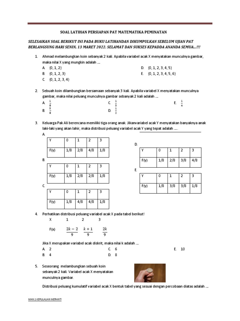 Soal Latihan Persiapan Pat Matematika Peminatan | PDF