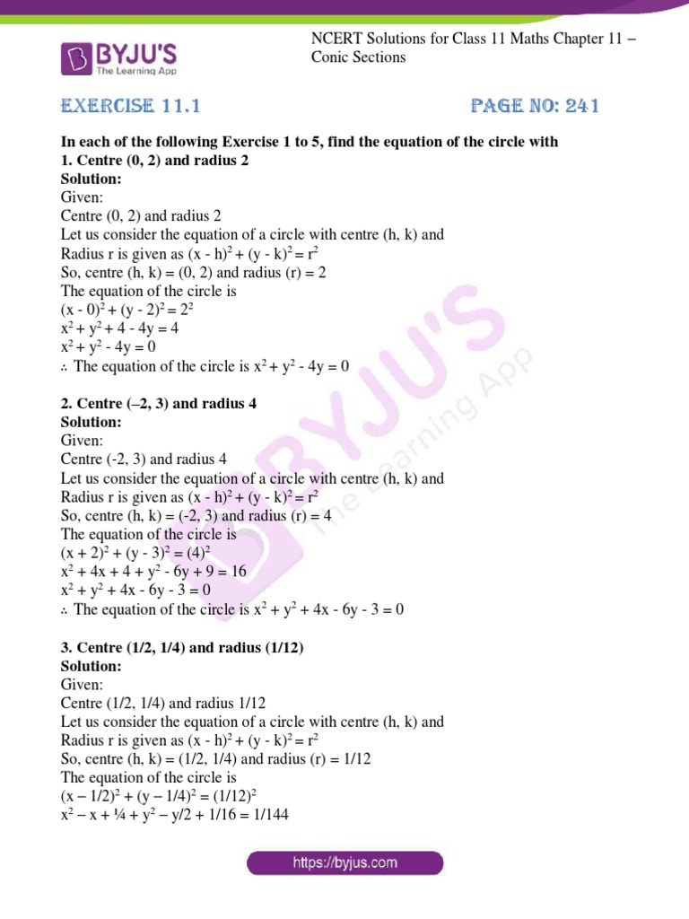 Ncert Solution Class 11 Chapter 11 Conic | PDF | Ellipse | Circle