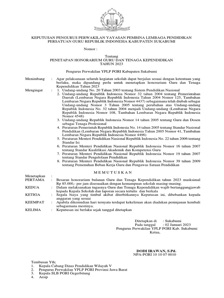 SK Penetapan Honor | PDF