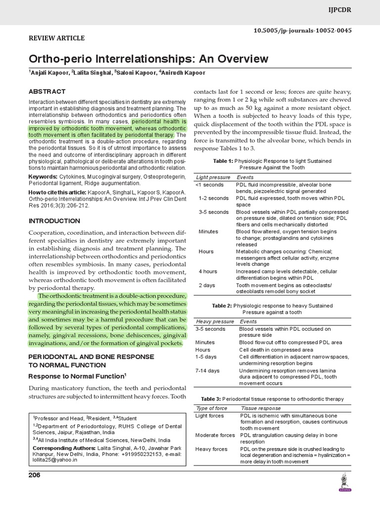 Perio Ortho Inter Relationship 10278 - REVIEW ARTICLE PDF | PDF | Periodontology | Signal ...