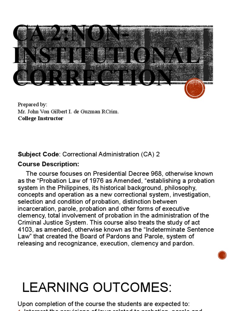 CA 2: Non-Institutional Correction Overview | PDF