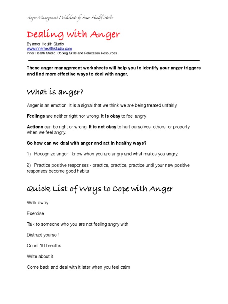 Anger Management Worksheets PDF | PDF | Anger | Psychology