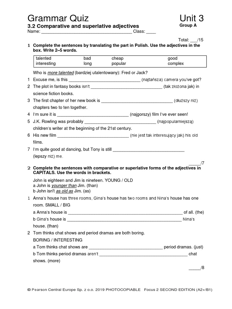 Focus 2 2ed Grammar Quiz Unit3.2 GroupA | PDF