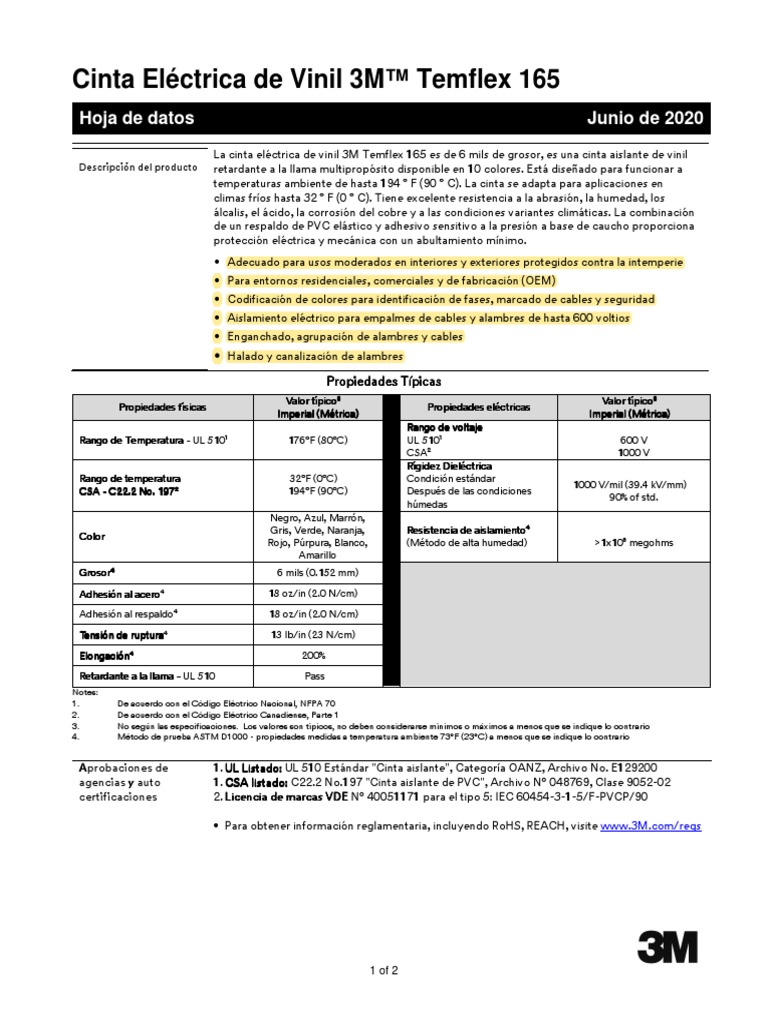 FT Cinta 3M 165 | PDF | Electricidad | Ciencias fisicas