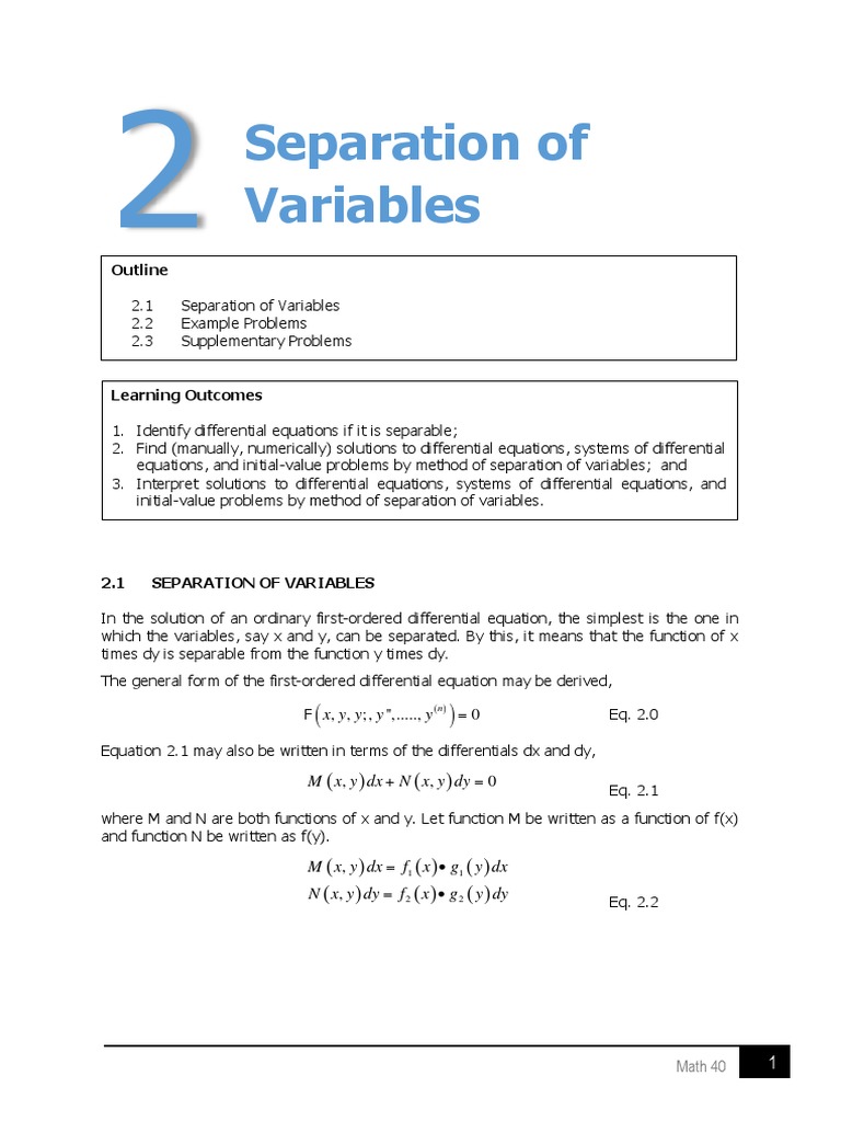 Chapter 2 Separation Of Variables Module Pdf Equations Differential Equations