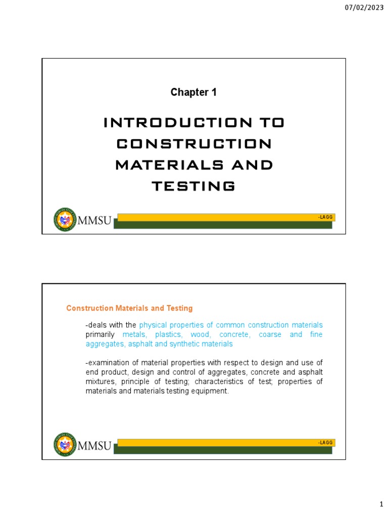 Chapter I. Introduction To Construction Materials Testing | PDF ...