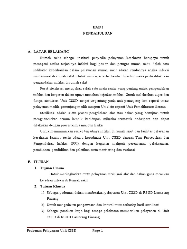 Pedoman Pelayanan CSSD Rsud Lasinrang | PDF