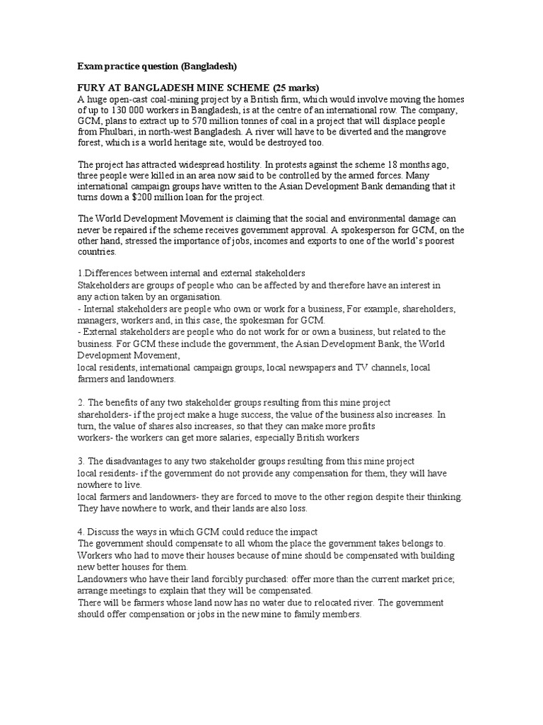 Exam Practice Question (Bangladesh) 2 | PDF | Coal Mining | Economies