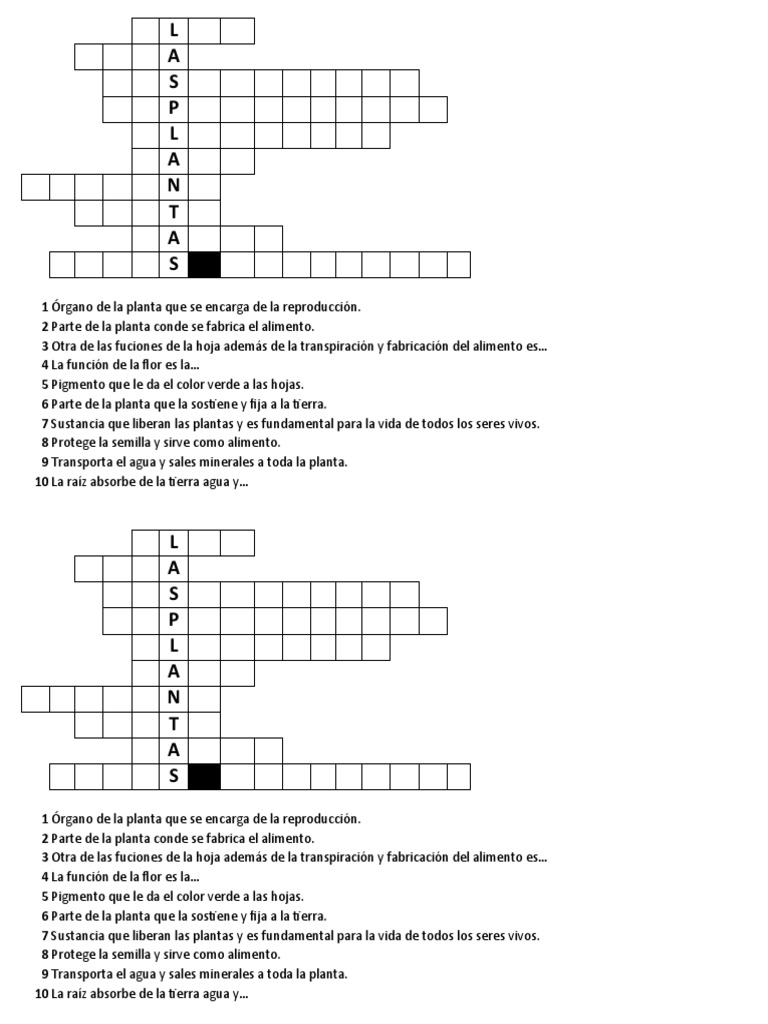 Crucigrama: Las Plantas | PDF