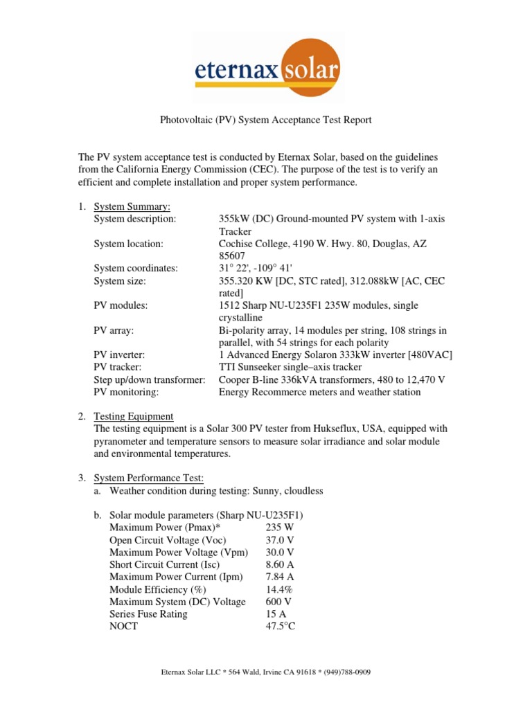 Sample PV Test Report | PDF | Photovoltaics | Solar Panel
