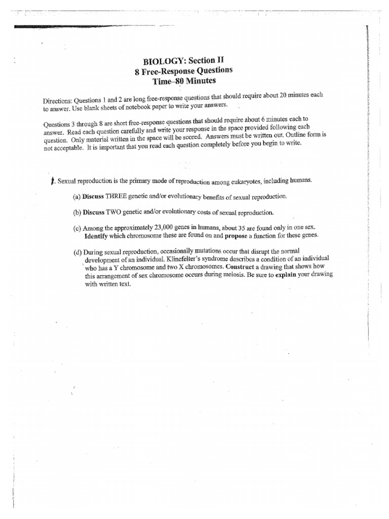 AP Biology Mock Exam FRQ 2014 | PDF