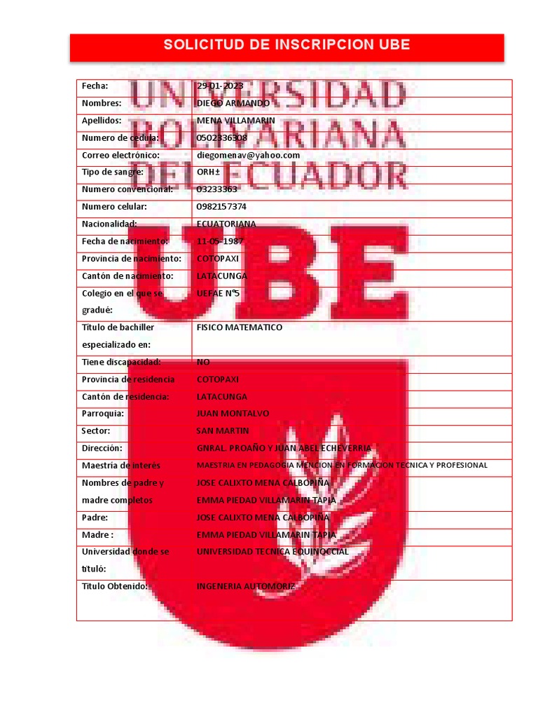 Solicitud de Inscripcion Ube-2 | PDF
