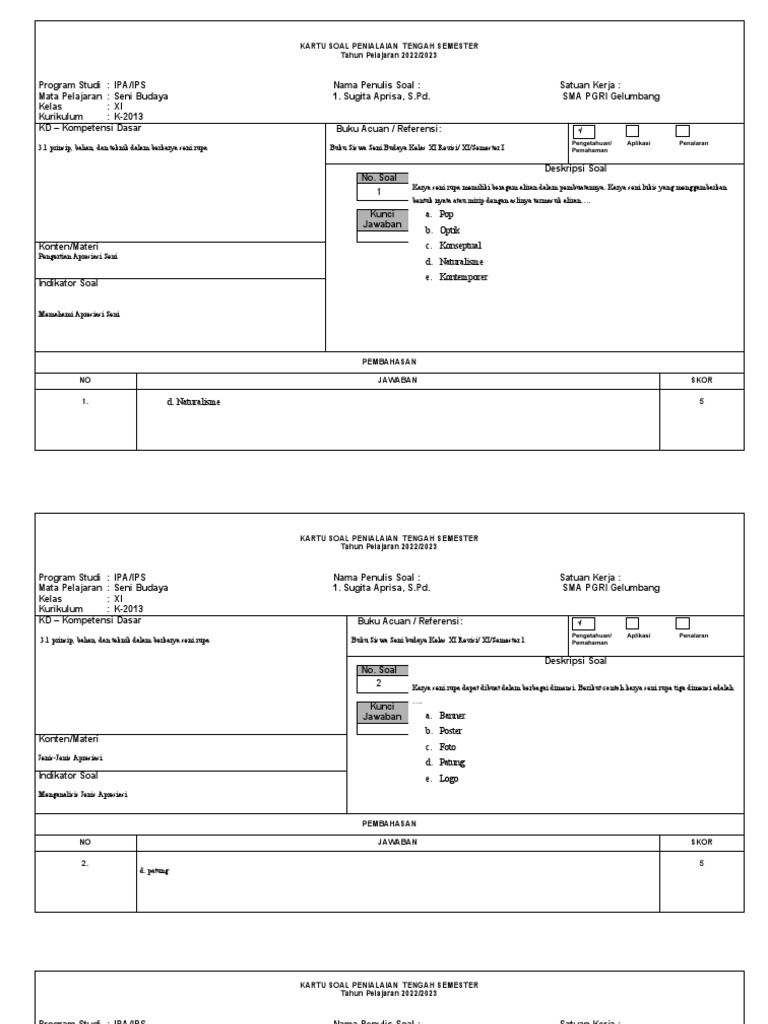 Kartu Soal PTS Xi | PDF