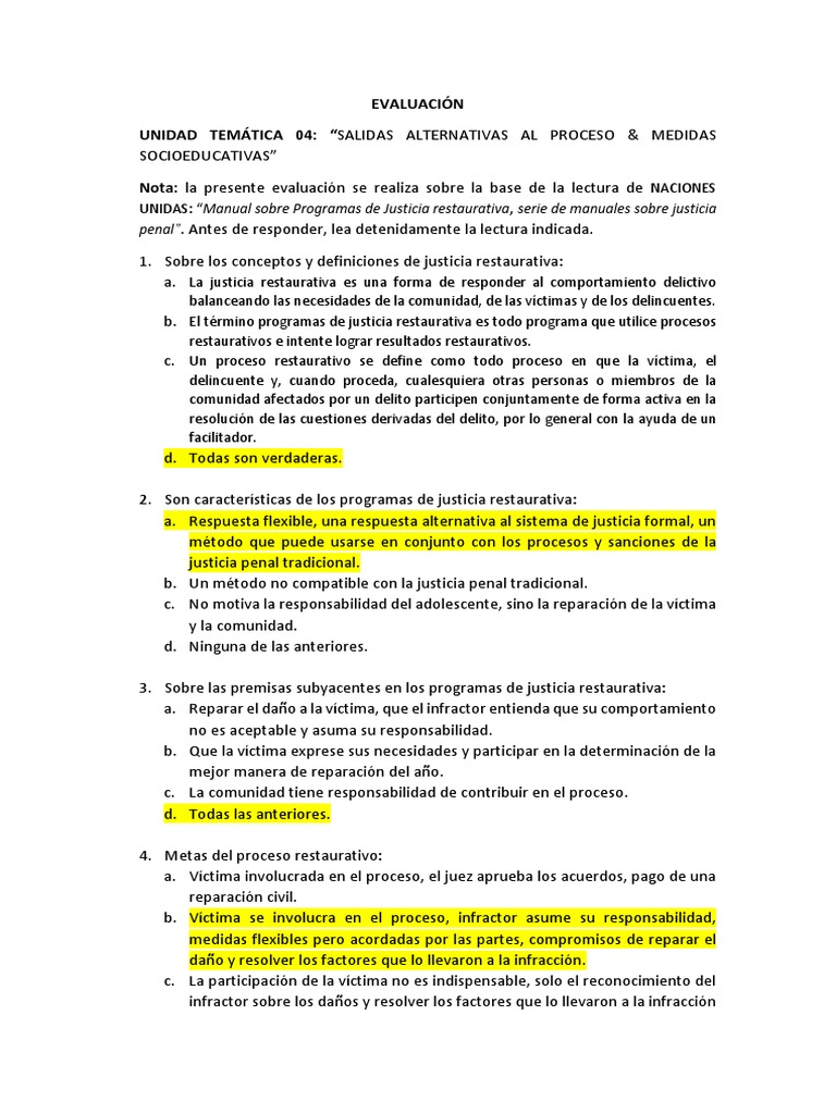 Evaluación Modulo Cuatro | Descargar gratis PDF | La justicia restaurativa | Justicia