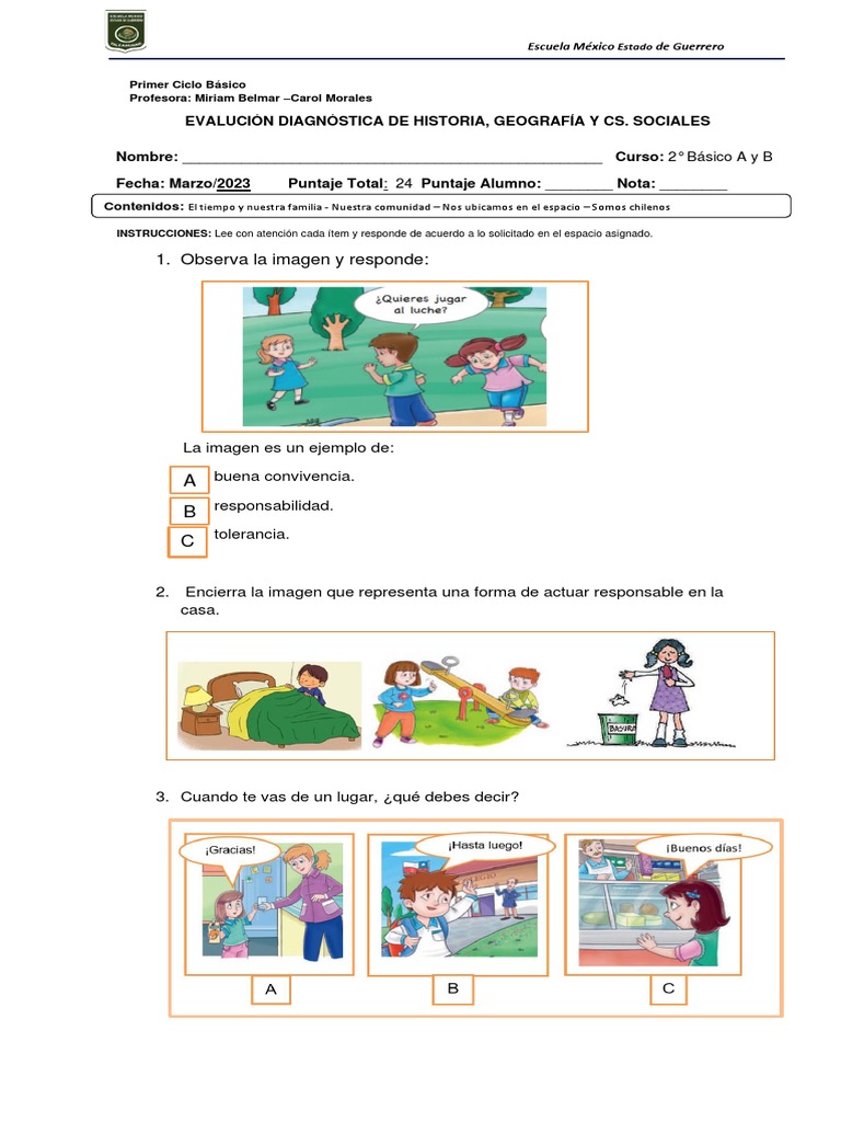 EVALUACION DIAGNOSTICA HISTORIA Segundo Basico | PDF