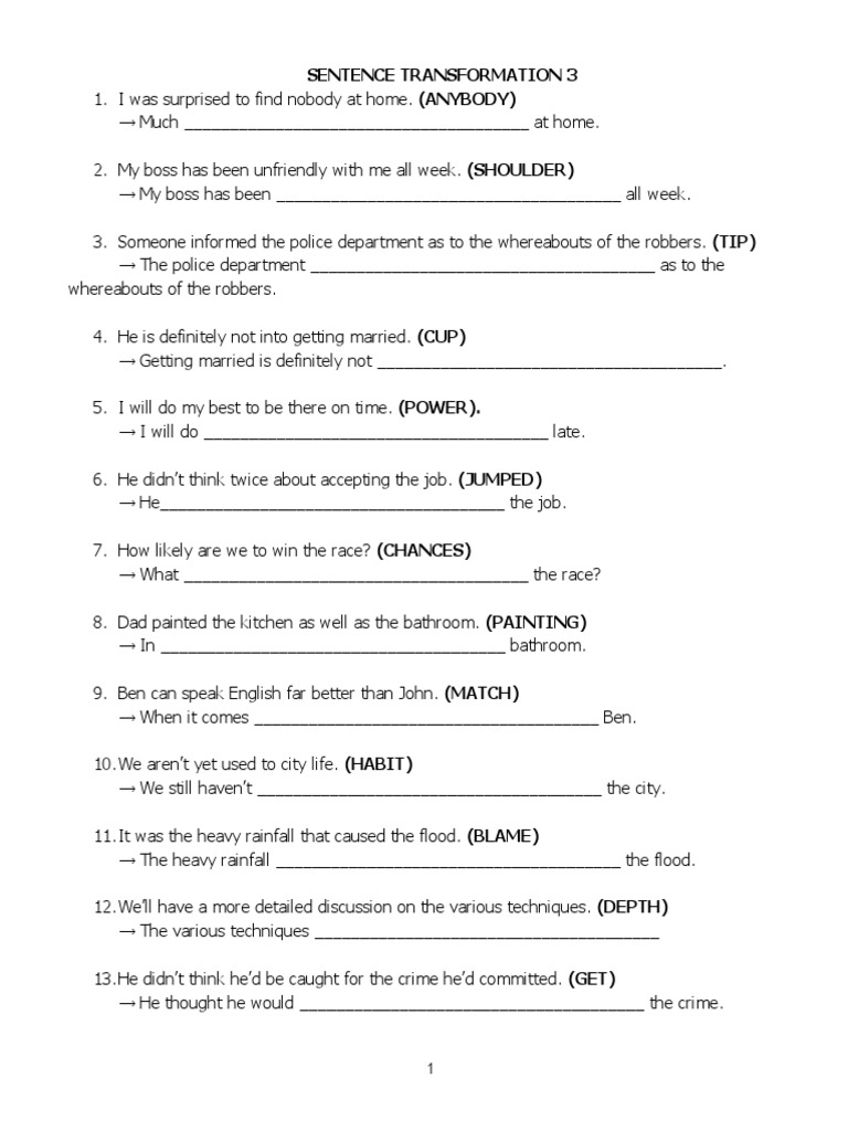 CPE Sentence Transformation Exercises | PDF | Home & Garden