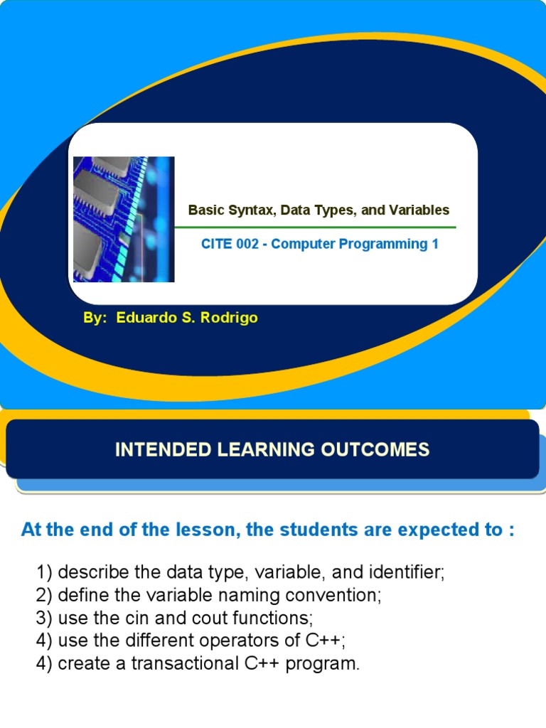 1.2 Basic Syntax, Data Types, and Variables | PDF | Variable (Computer Science) | Data Type