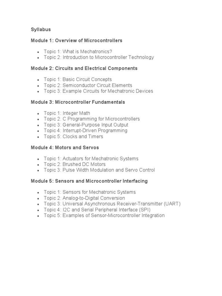 Mechatronics Syllabus | PDF