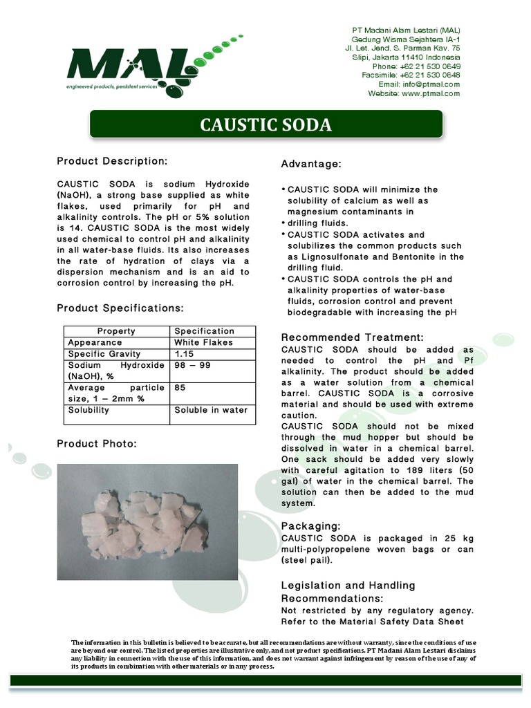 Caustic Soda PDS PDF | PDF | Sodium Hydroxide | Chemistry