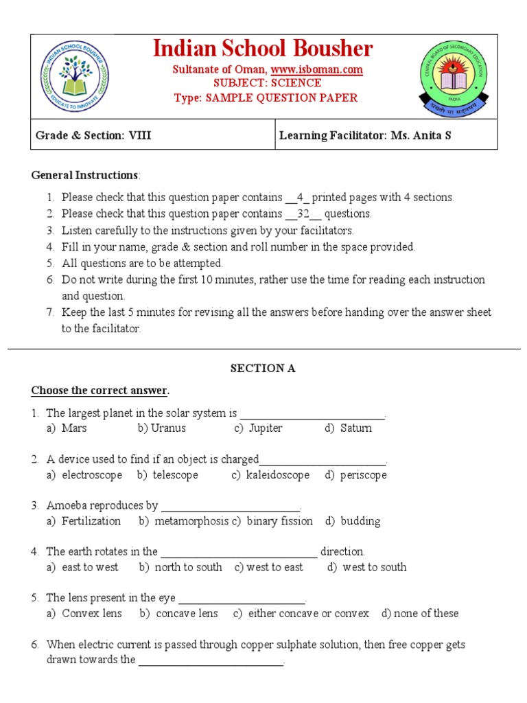 GR 8 - Sample QP | PDF | Mirror | Physical Sciences