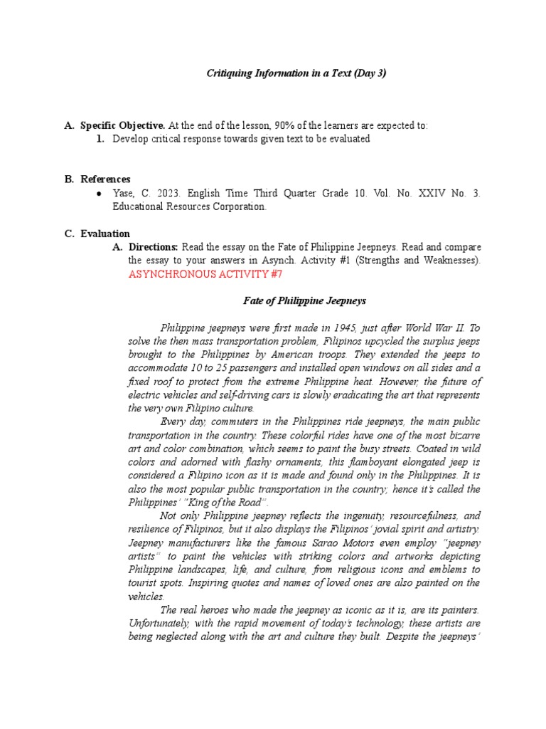 Day 3 G10 Learning Guide Week 3 | PDF | Transport