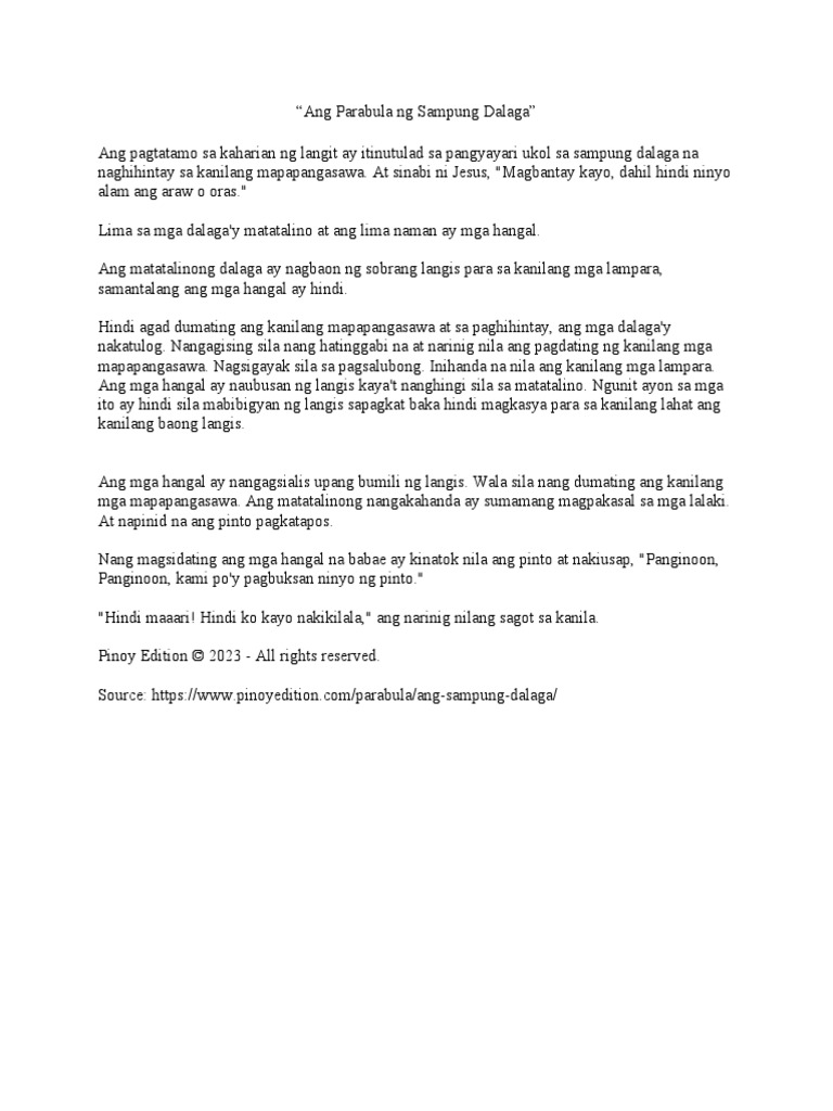 Ang Parabula NG Sampung Dalaga | PDF