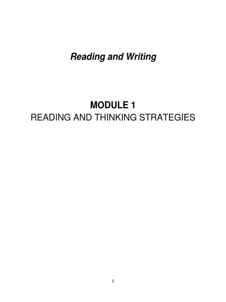 Reading and Writing Module 1 Reading and Thinking Strategies | PDF | Plot (Narrative ...