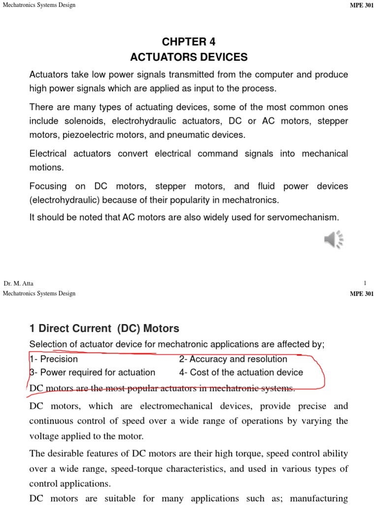 Mechatronics Actuators Overview | PDF | Electric Motor | Actuator