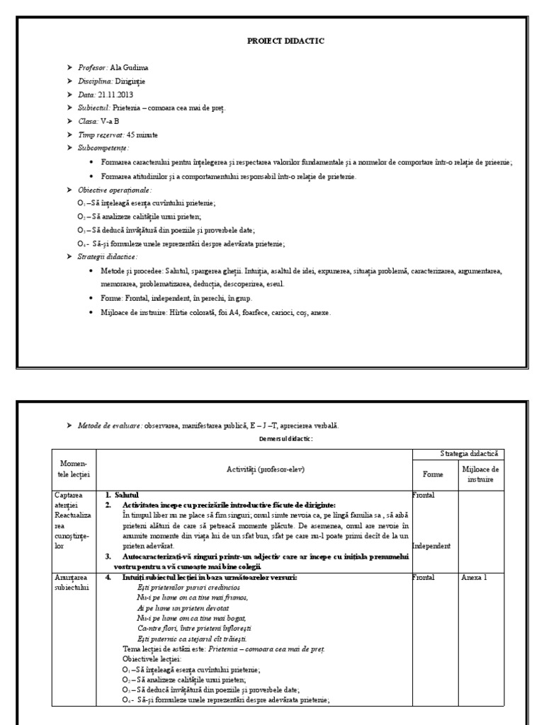 PROIECT DIDACTIC Dirigentie Cls V | PDF