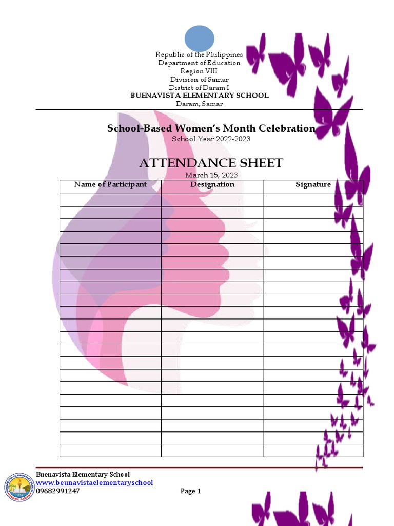 Women's Month Attendance Sheet 2023 | PDF