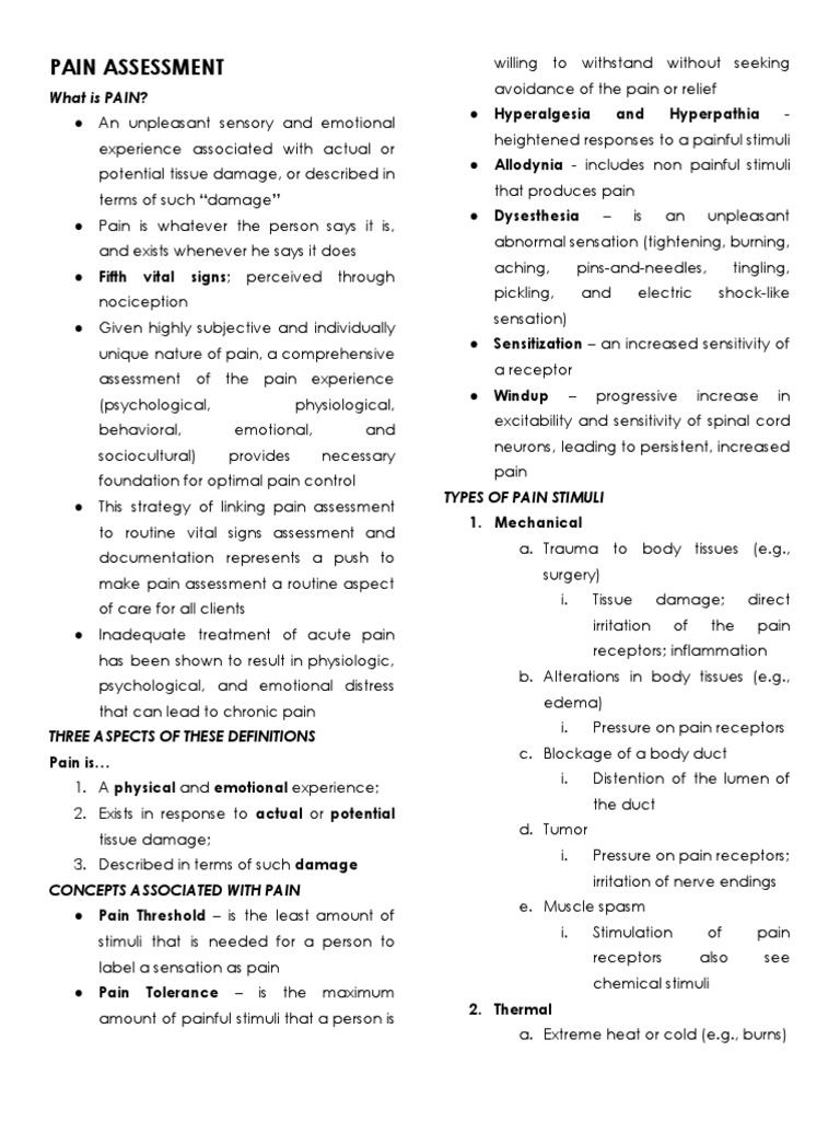 Pain Assessment | PDF | Pain | Stimulus (Physiology)