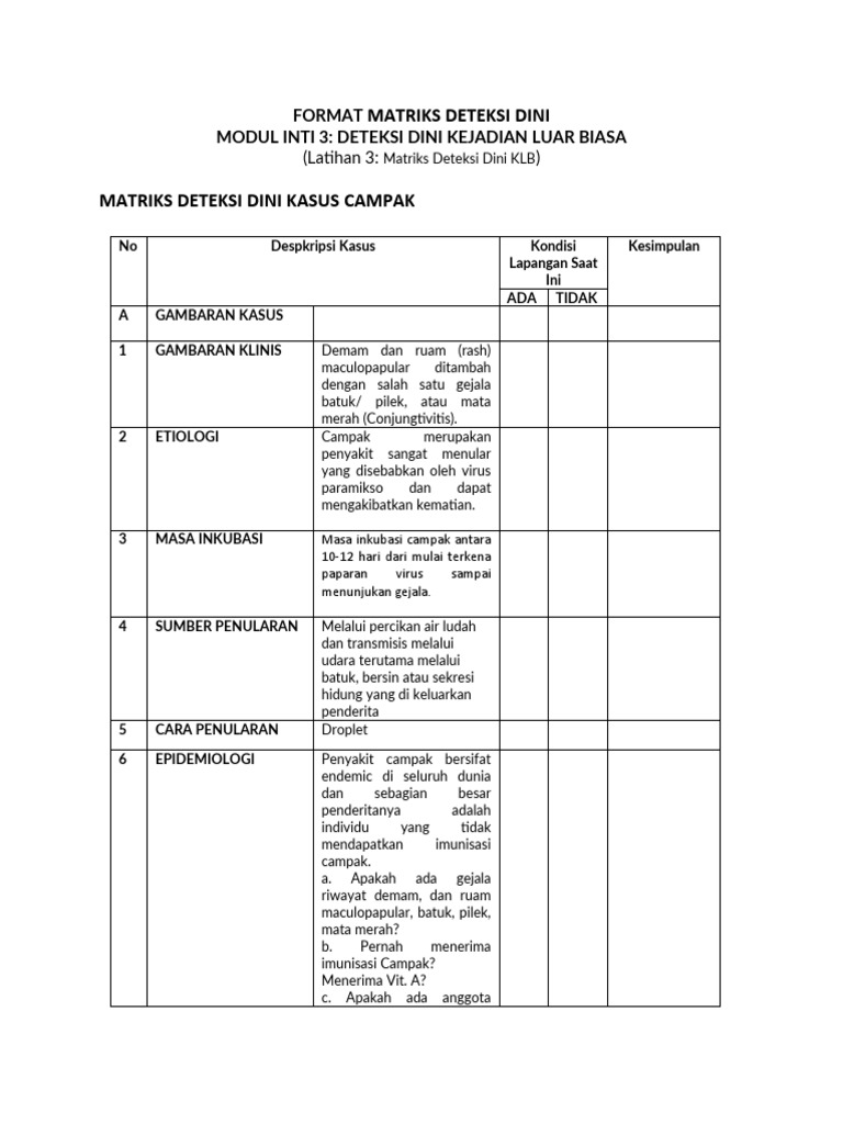 Matriks Deteksi Dini Campak | PDF