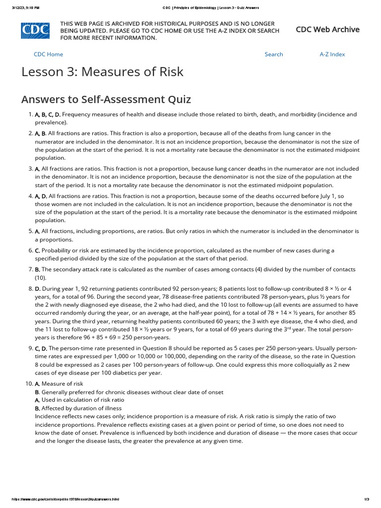Epidemiology Quiz Answers Overview | PDF | Incidence (Epidemiology ...