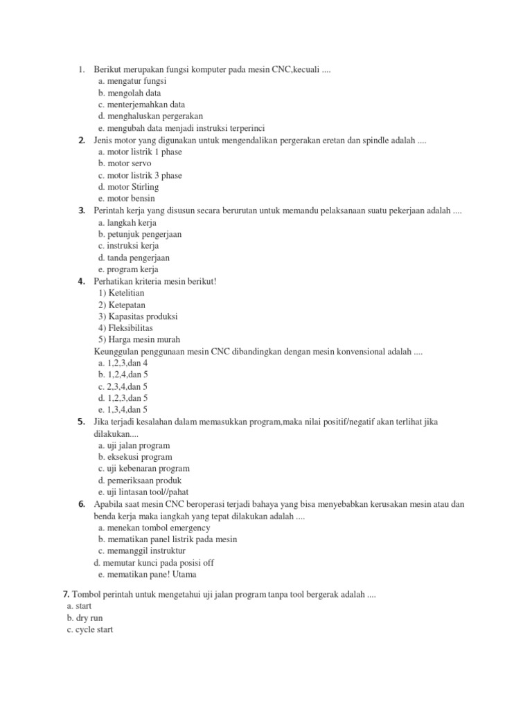 Soal dan Jawaban Pemrograman CNC | PDF | Metode & Bahan Ajar | Komputer
