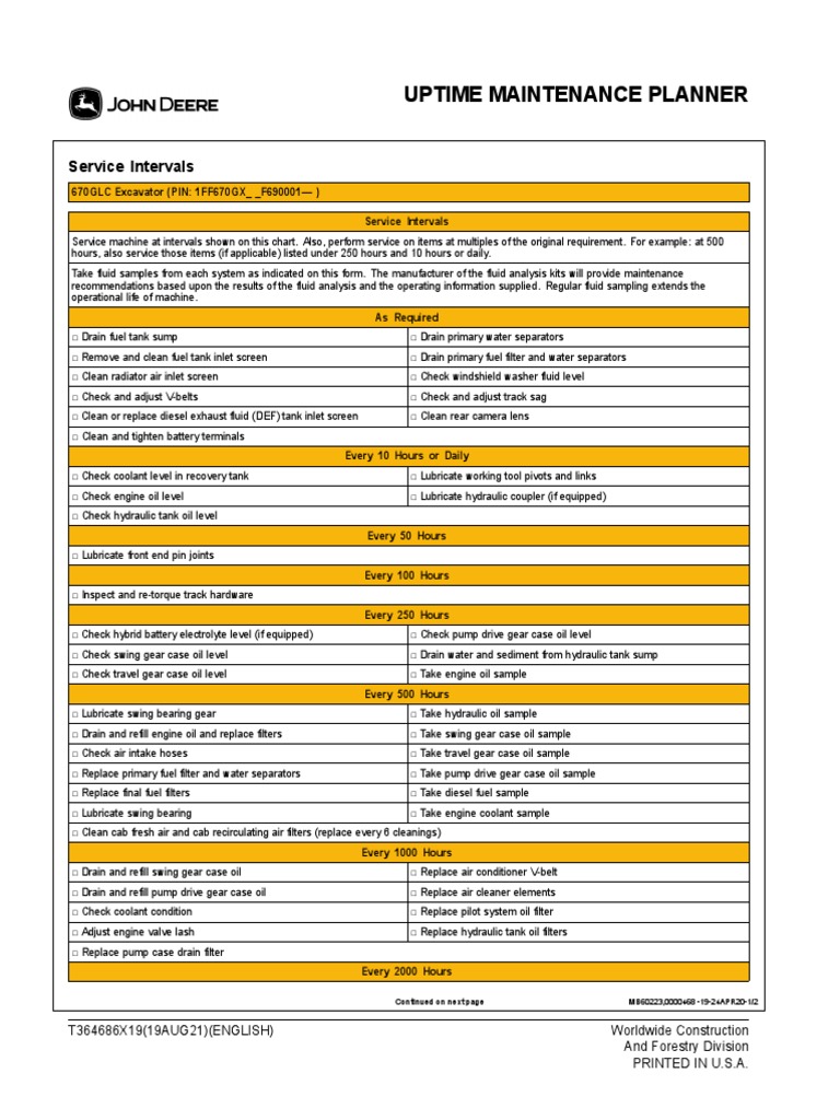 670GLC PIN 1FF670GX F690001 Uptime Maintenance Planner | PDF | Motor ...