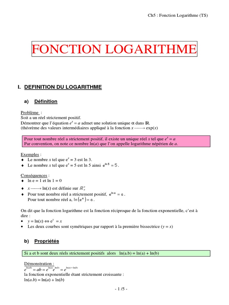 COURS5 Logarithme | PDF | Fonction (Mathématiques) | Fonction exponentielle