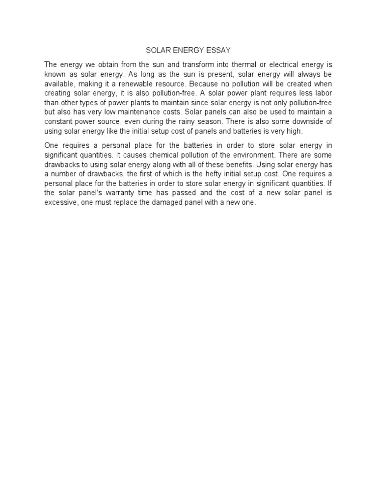 Solar Energy Essay | PDF | Science & Mathematics | Technology & Engineering