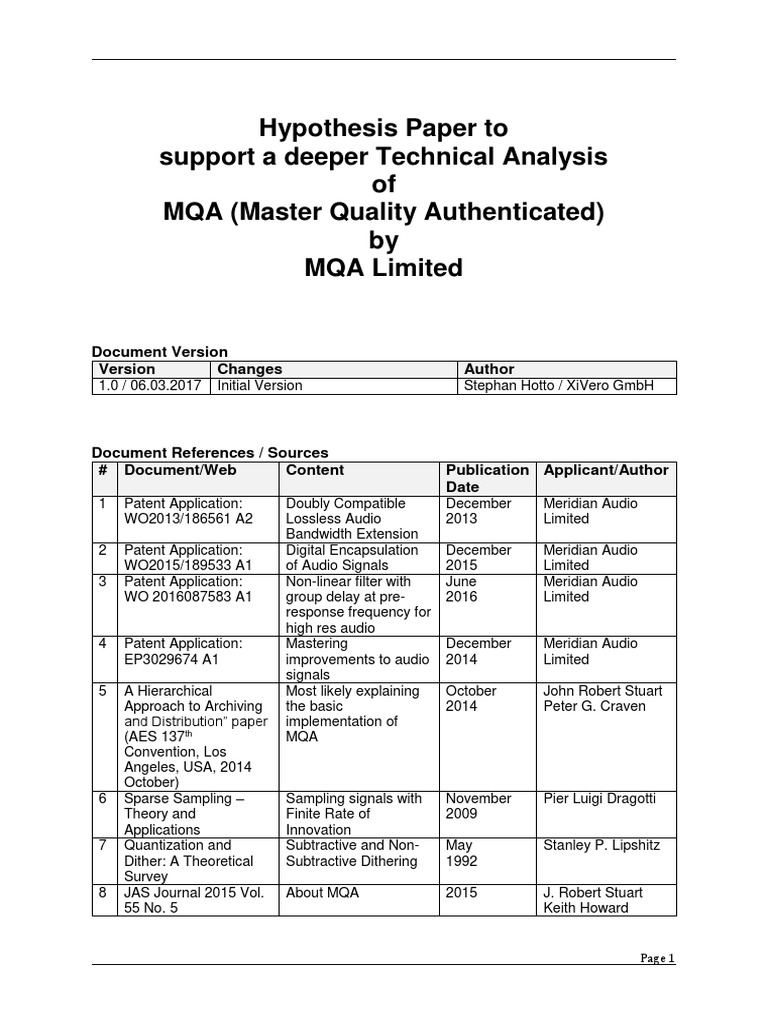 MQA Technical Analysis Hypotheses Paper | PDF | Data Compression | Codec