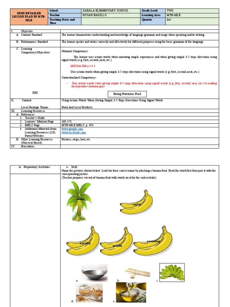 Making Banana Cue Directions | PDF | Lesson Plan | Cognition