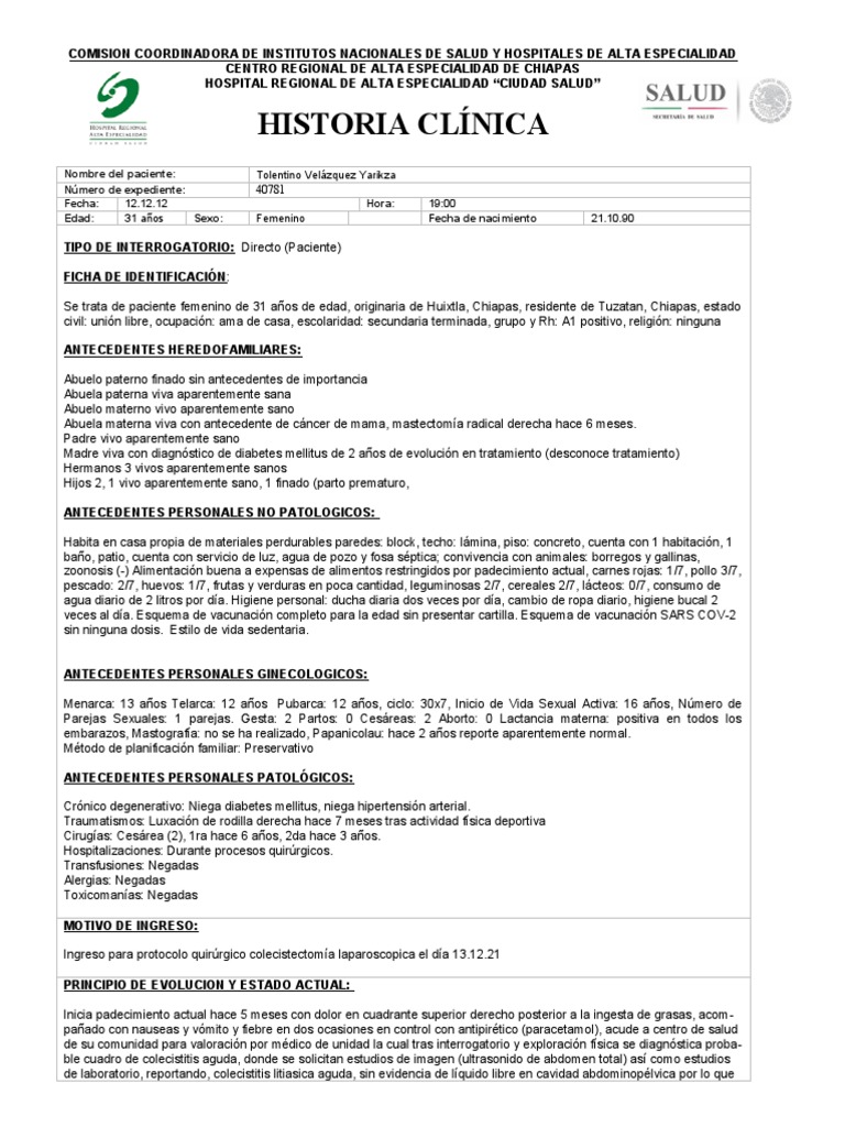 HC Ejemplo | PDF | Hospital | Medicina CLINICA