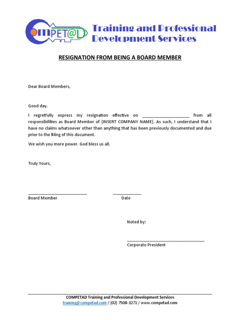 Board Member Resignation Template | PDF