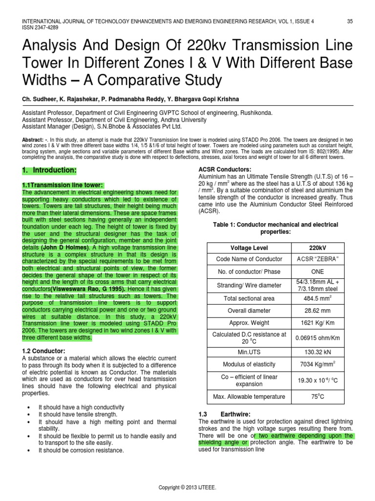 5 Analysis and Design of 220kv Transmission LineTower in Different Zones I & V With Different ...