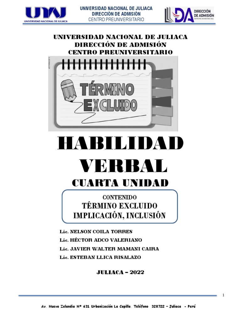 Cuarta Semana Habilidad Verbal Docente PDF | PDF