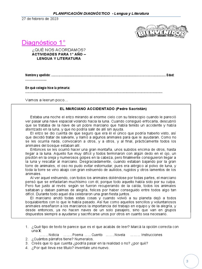 El marciano accidentado: un cuento educativo | PDF | Marte