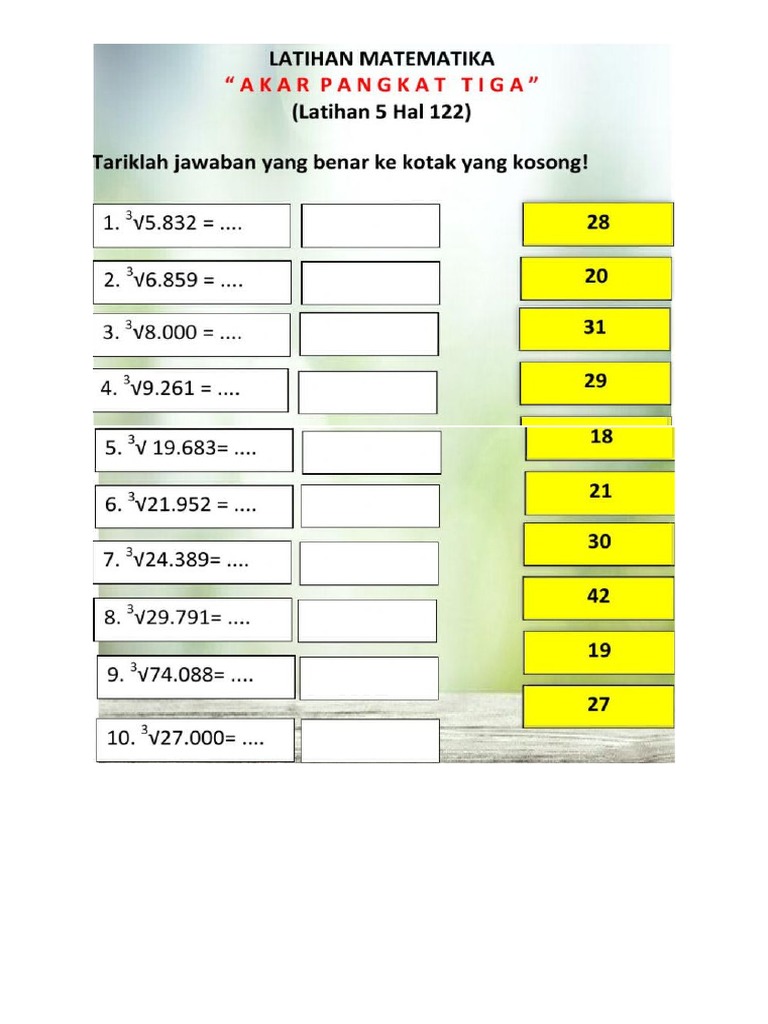 KELAS 4-5 AKAR PANGKAT TIGA, PERSEGI DAN PERSEGI PANJANG.docx | PDF