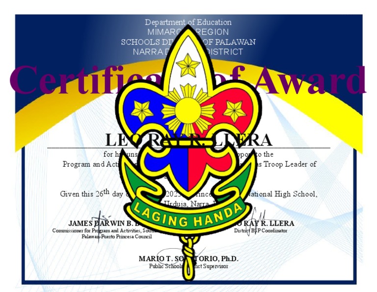 BSP Award Certificate for Troop Leader | PDF
