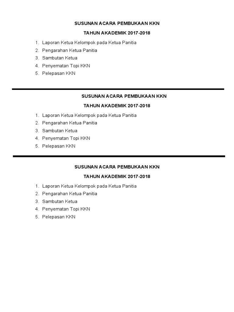 Susunan Acara Pembukaan KKN | PDF