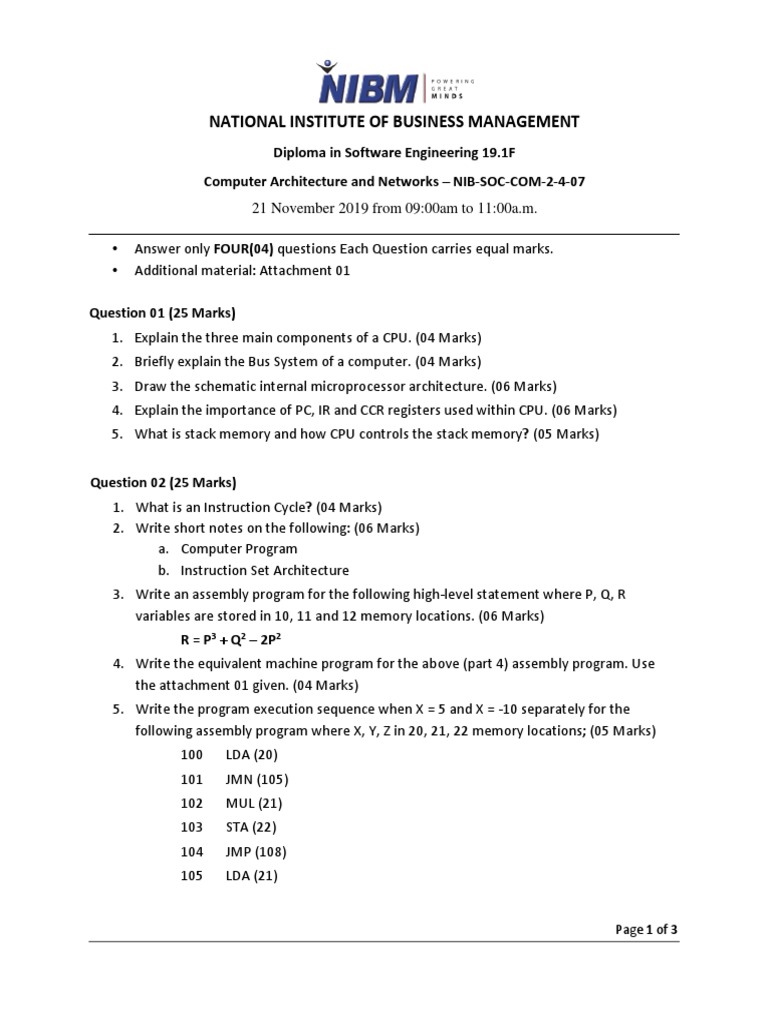 Dse 19 1f Computer Architecture And Networks Pdf Random Access Memory Input Output